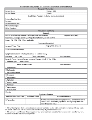Fillable Online ASCO Treatment Summary and Survivorship Care Plan for ...