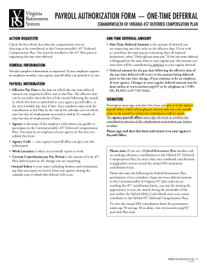 Fillable Online hr vcu Virginia Retirement System Payroll Authorization ...