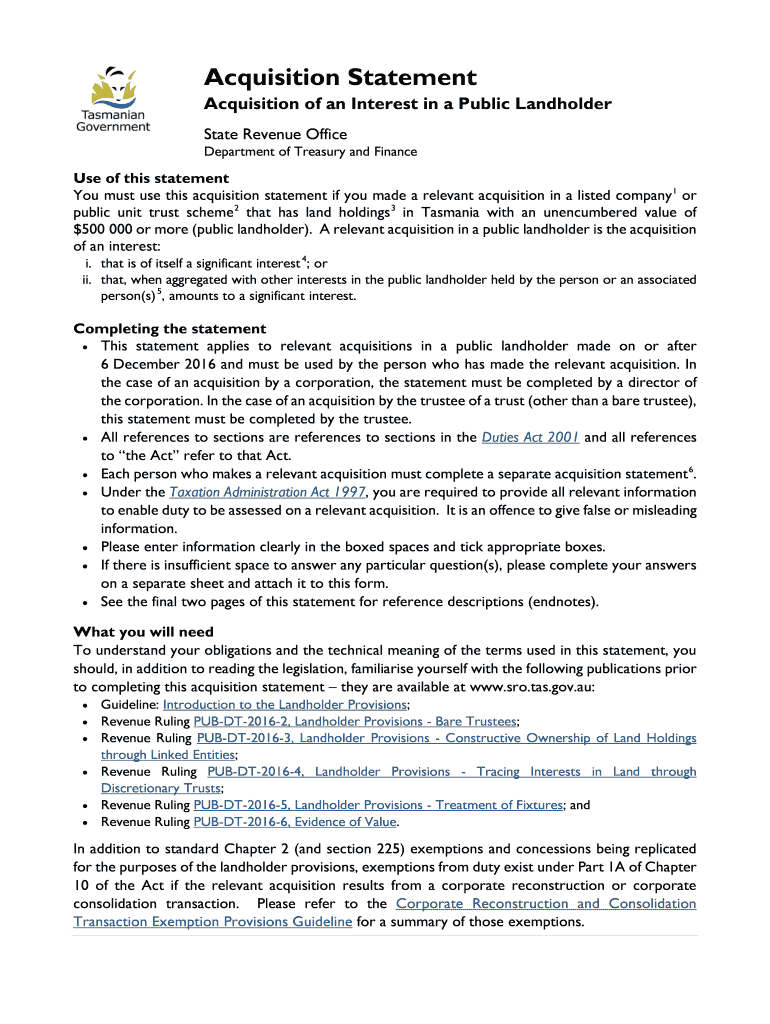 Fillable Online Acquisition Statement Fax Email Print - pdfFiller