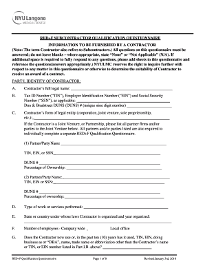 Fillable Online RED+F SUBCONTRACTOR QUALIFICATION QUESTIONNAIRE ... Fax ...