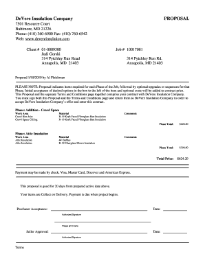 Fillable Online DeVere Insulation Company PROPOSAL Fax Email Print ...