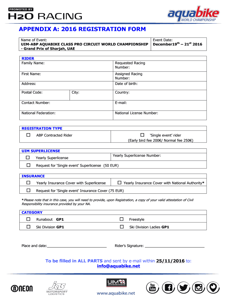 Fillable Online APPENDIX A: 2016 REGISTRATION FORM Fax Email Print - pdfFiller
