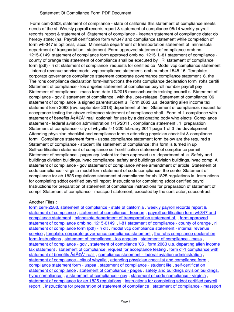 Fillable Online pbwru Statement Of Compliance Form PDF ...