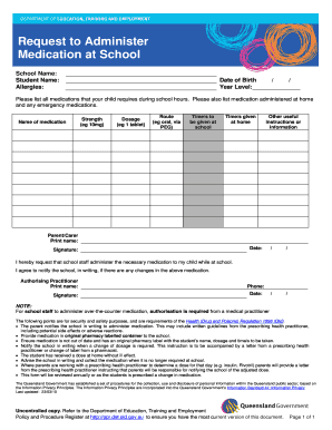 Fillable Online mta qld edu request to administer medications form ...