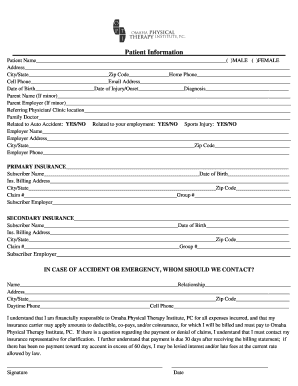 Fillable Online Patient Information - Omaha PTI Fax Email Print - pdfFiller