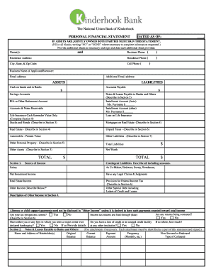 Fillable Online PERSONAL FINANCIAL STATEMENT - nubk.com Fax Email Print ...