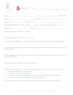 Fillable Online Weight Loss Intake Form - onelightchiro.com Fax Email ...