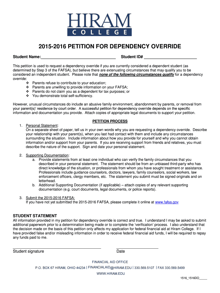 Fillable Online hiram This petition is used to request a dependency ...