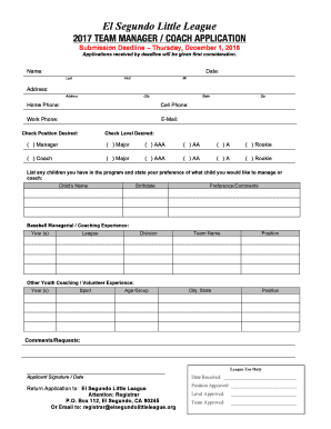 Fillable Online 2017 Manager-Coach Forms Fax Email Print - pdfFiller