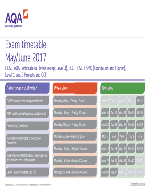 Fillable Online Timetables GCSE Exam timetable May/June 2017 ...