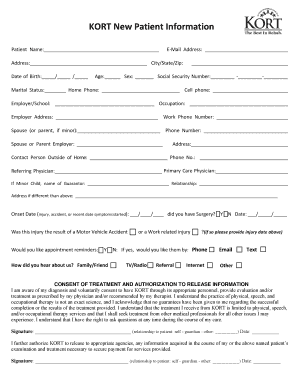 Fillable Online KORT New Patient Information Fax Email Print - pdfFiller