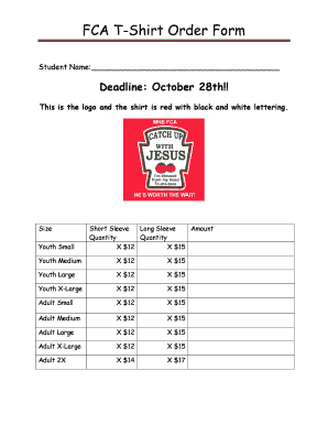 Fillable Online FCA T-Shirt Order Form Fax Email Print - pdfFiller