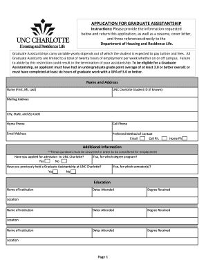 Fillable Online GA Application Form 2016.xlsx - UNCC Housing - UNC ...