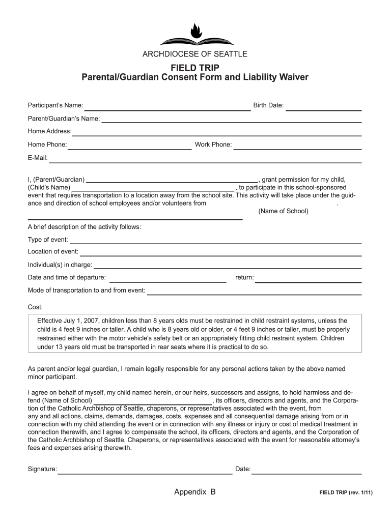 Field Trip Parental Consent Fill Online Printable Fillable Blank