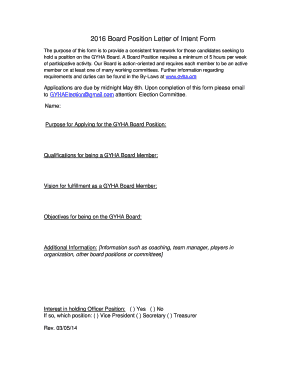 Fillable Online 2016 Board Position Letter of Intent Form Fax Email ...