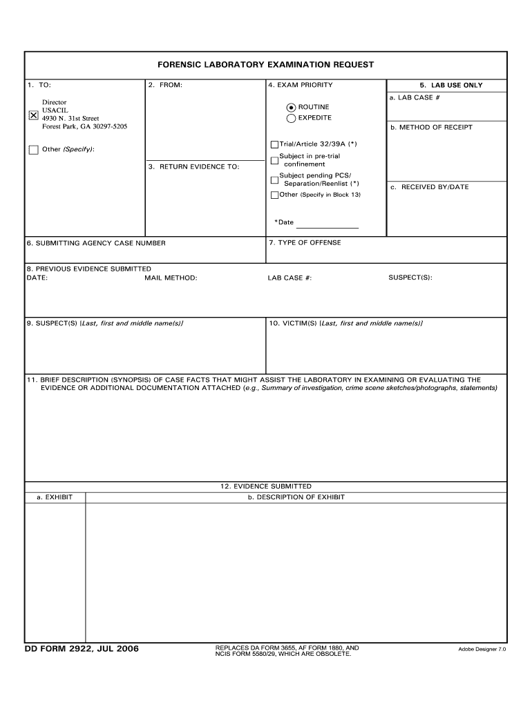 Fillable Online FORENSIC LABORATORY EXAMINATION ... - usa-federal-forms ...