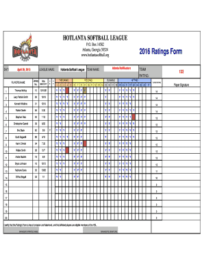 Fillable Online 2016 Ratings Form Fax Email Print - pdfFiller