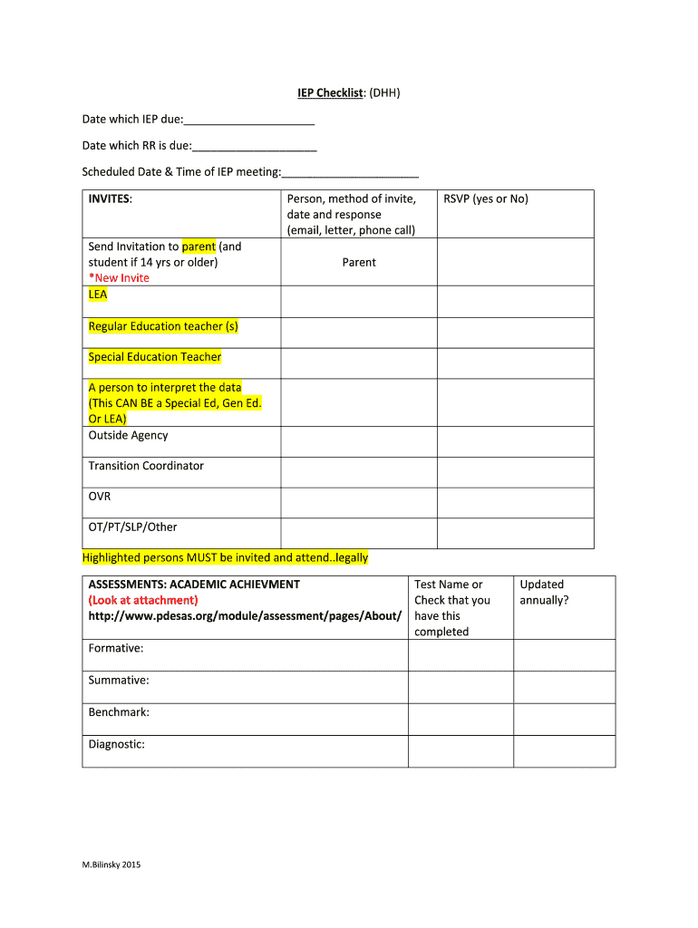 Fillable Online IEP Checklist: (DHH) Fax Email Print - pdfFiller