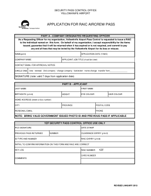 Fillable Online dot gov nt APPLICATION FOR RAIC AIRCREW PASS - dot gov ...