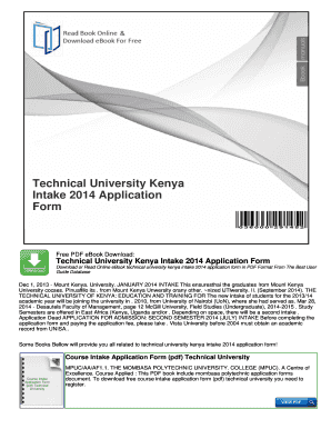 Fillable Online Technical University Kenya Intake 2014 Application Form ...