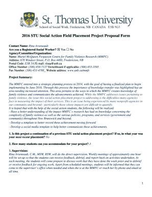 Fillable Online 2016 STU Social Action Field Placement Project Proposal ...