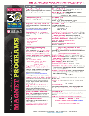 Fillable Online 2016-2017 MAGNET PROGRAM & EARLY COLLEGE EVENTS Fax ...