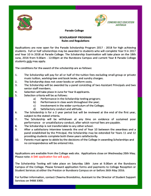 Fillable Online parade vic edu Parade College SCHOLARSHIP PROGRAM Rules ...