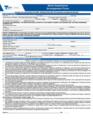 Work Experience Arrangement Form - Fill Online, Printable, Fillable ...