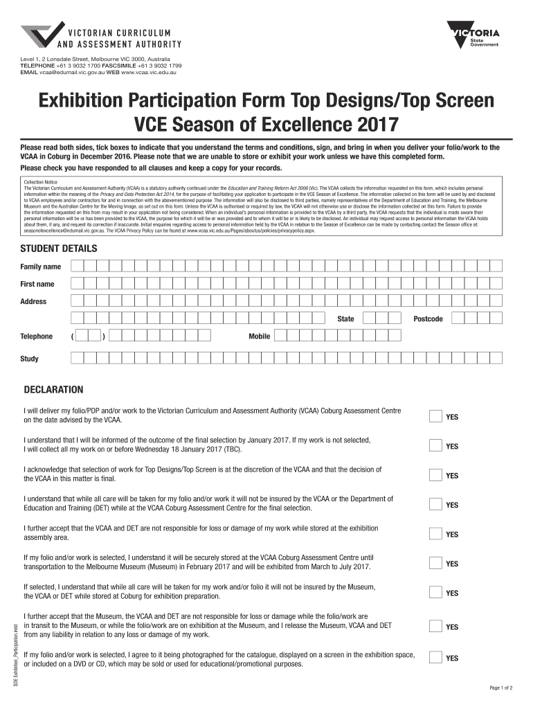 Fillable Online Exhibition Participation Form - Vcaa Fax Email Print - pdfFiller