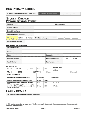 Fillable Online kewps vic edu Student Enrolment Form - Kew Primary ...