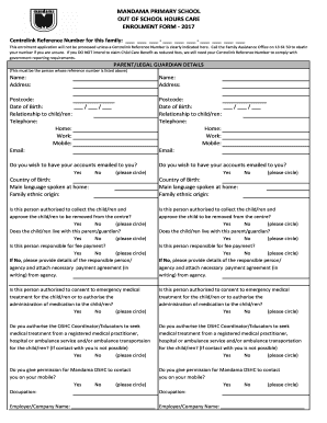 Fillable Online mandama vic edu mandama primary school out of school hours care enrolment form ...