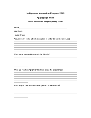 Fillable Online siena vic edu Indigenous Immersion Program 2015 ...