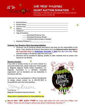 Fillable Online 2016 Winter Wonderland SILENT AUCTION DONATION FORM Fax ...