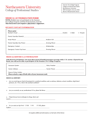 Fillable Online inquiry cps northeastern MEDICAL AUTHORIZATION FORM ...