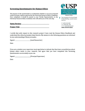 Fillable Online research usp ac Screening Questionnaire - Research USP ...