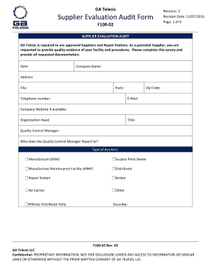 Fillable Online Supplier Evaluation Audit Form - GA Telesis Fax Email Print - pdfFiller
