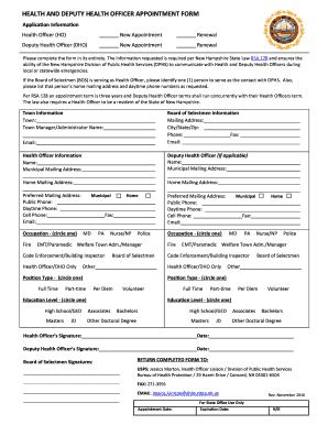 Fillable Online dhhs nh HEALTH AND DEPUTY HEALTH OFFICER APPOINTMENT ...