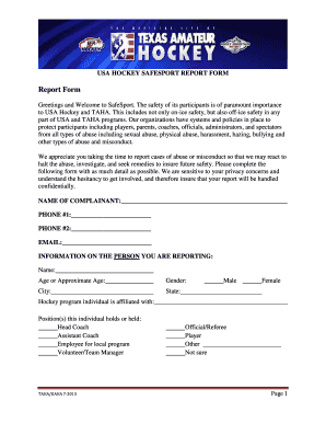 Fillable Online USA Hockey SafeSport Report Form Fax Email Print ...