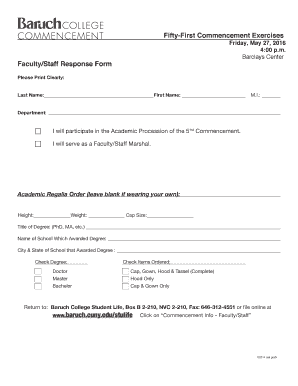 Fillable Online baruch cuny Faculty/Staff Response Form Fifty-First Commencement Exercises ...