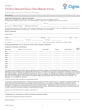 Fillable Online CIGNA DENTAL CHOICE DPPO Bro Enroll Form 2013 121513 ...