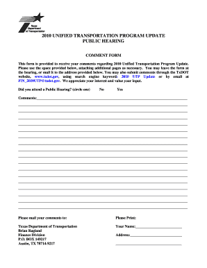 Fillable Online plans dot state tx COMMENT FORM - the Texas Department ...