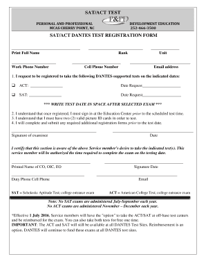 Fillable Online SAT/ACT TEST SAT/ACT DANTES TEST REGISTRATION FORM Fax ...