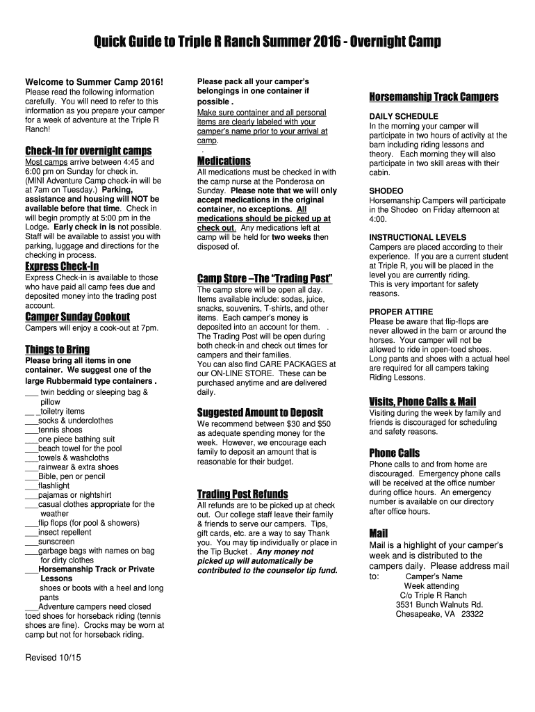 Fillable Online Quick guide to Triple R Ranch summer 2006 Fax Email ...