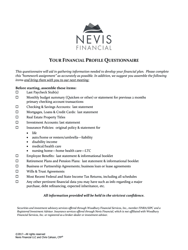 Fillable Online YOUR FINANCIAL PROFILE QUESTIONNAIRE Fax Email Print ...