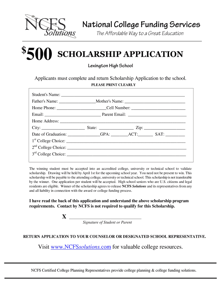 Fillable Online Applicants must complete and return Scholarship Application to the school Fax ...