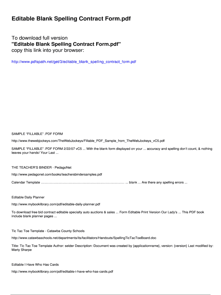 Fillable Online Editable Blank Spelling Contract Form - pdfslibforyou ...