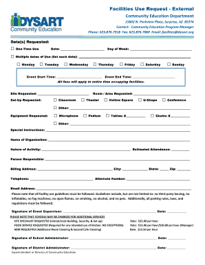 Fillable Online dysart Facilities Use Request - External Community Education ... - dysart Fax ...