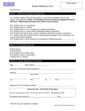 Fillable Online Student Residency Form - ECBOE Fax Email Print - pdfFiller