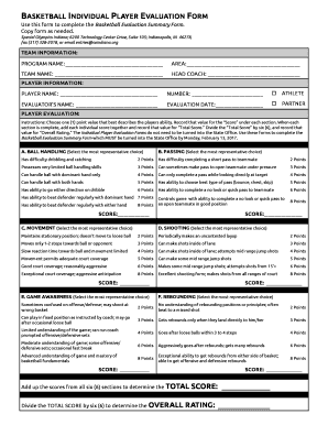 Fillable Online soindiana Basketball Player Evaluation Forms - Special ...