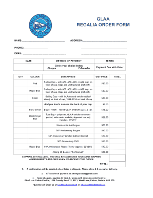 Fillable Online GLAA Regalia Order Form working copy 3 Fax Email Print ...